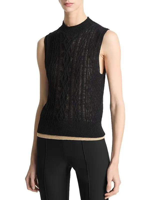 Vince Sleeveless Cable Knit Top - Black/gold