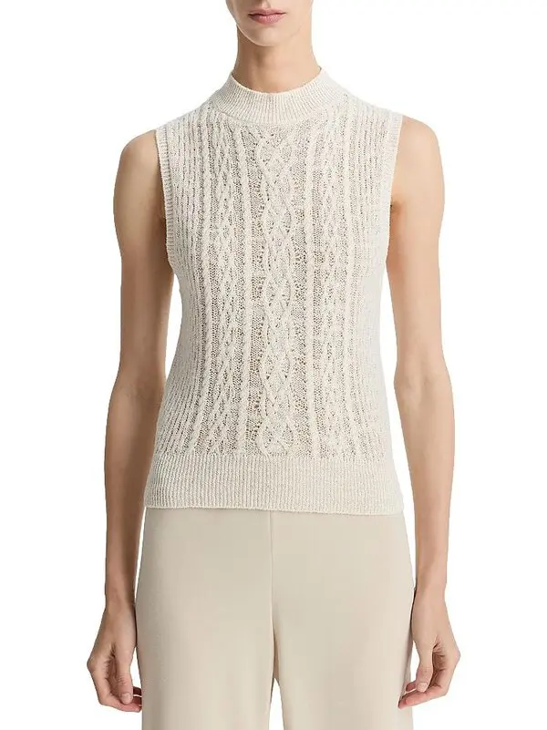 Vince Sleeveless Cable Knit Top - Off White/gold