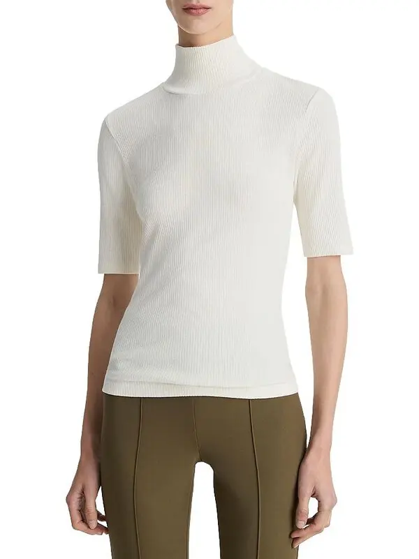 Vince Elbow Sleeve Turtleneck Top - Off White