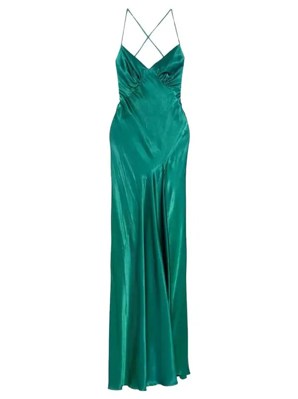 ROSERRY Satin Maxi Dress With Cross-back Straps - Green