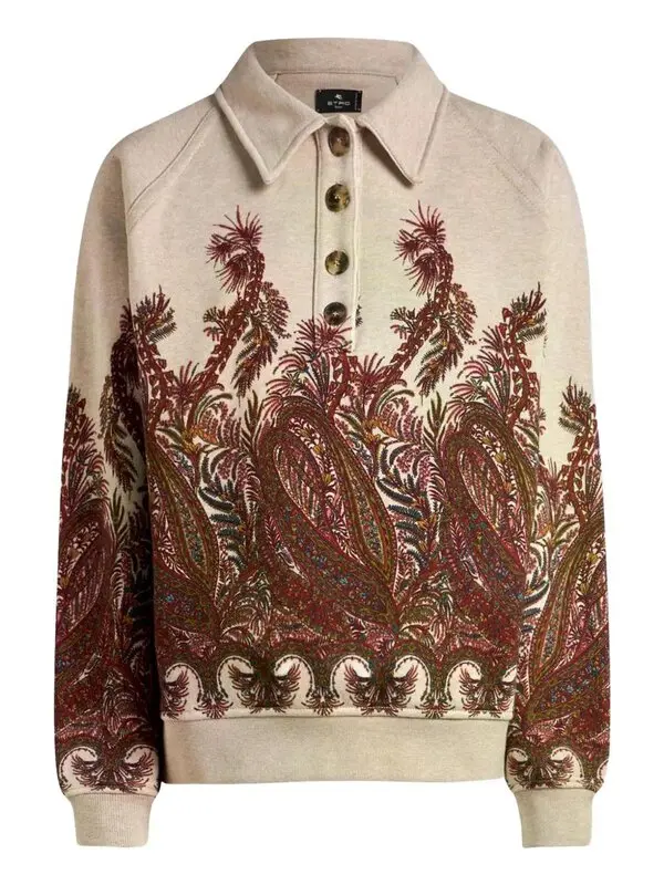 Etro Paisley Print Polo Neck Sweatshirt - Neutrals