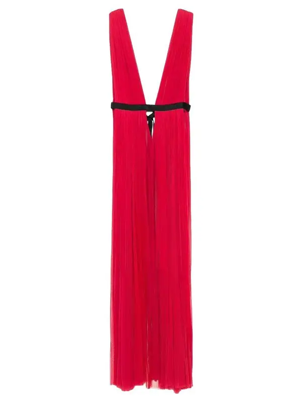 ROSERRY Pleated V-neck Maxi Dress - Red