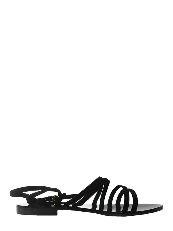 CAPRI POSITANO SANDALS Strappy Leather Flat Sole Sandals - Black