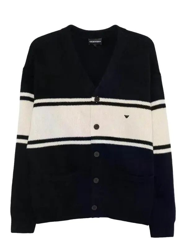 Emporio Armani Striped Wool Cardigan - Blue