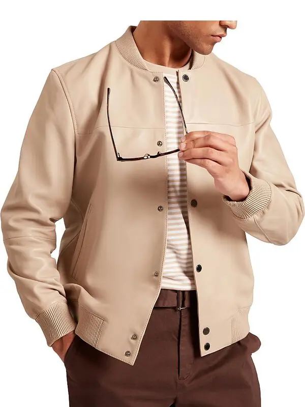 Ted Baker London Leeams Leather Classic Bomber Jacket - Taupe