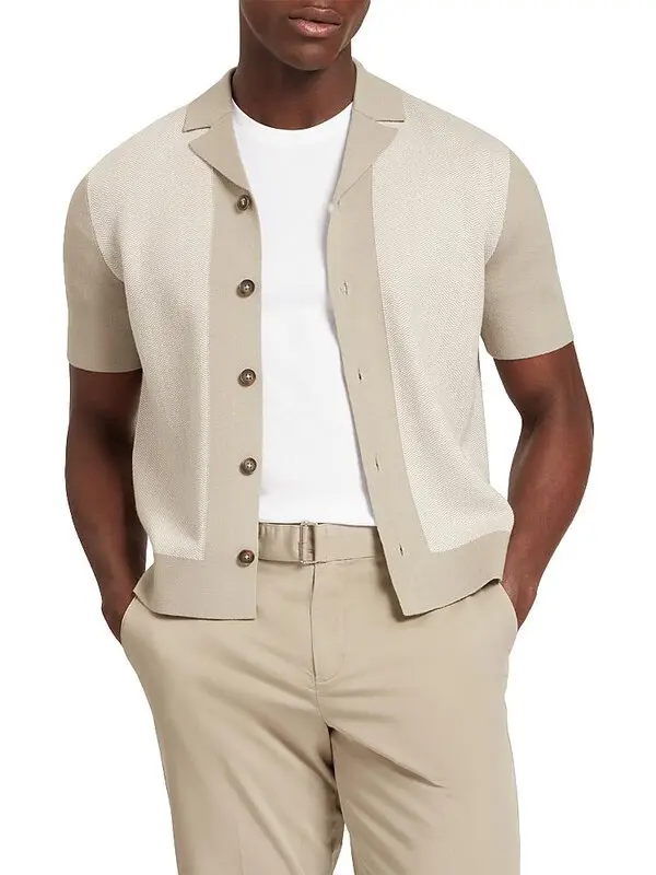 Ted Baker London Padrig Herringbone Knit Colorblocked Shirt - Khaki