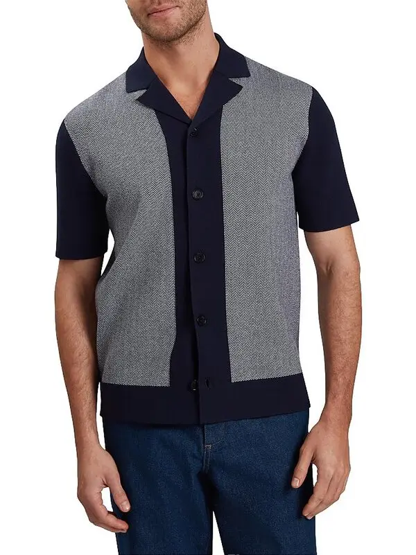 Ted Baker London Padrig Herringbone Knit Colorblocked Shirt - Navy