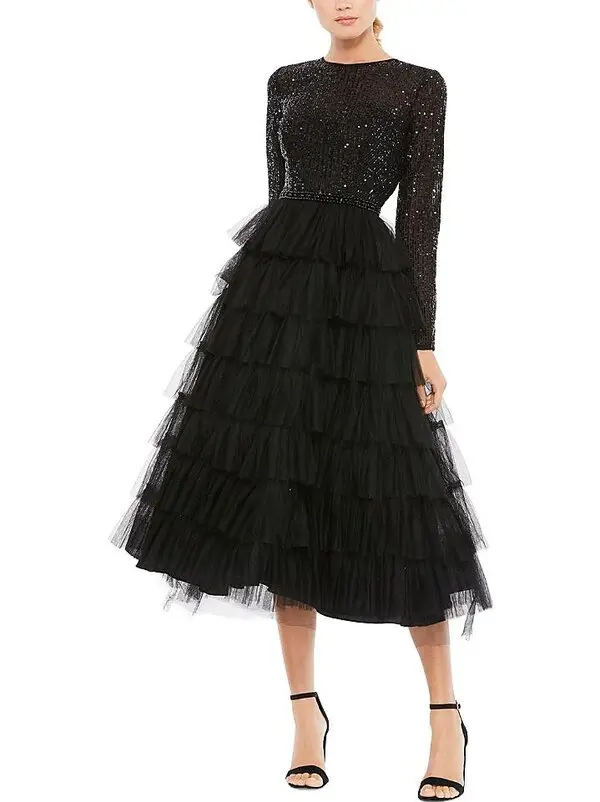 Mac Duggal Sequined Tulle A-line Cocktail Dress - Black