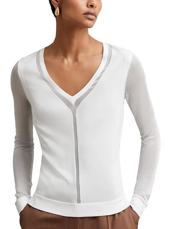REISS Soraya Mesh Detail Top - White