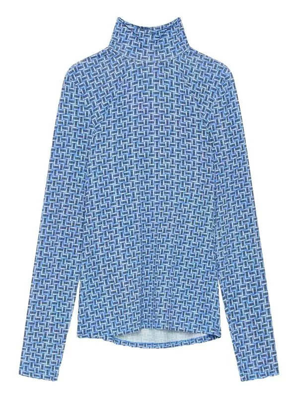 Malìparmi Geometric-patterned Turtleneck T-shirt - Blue