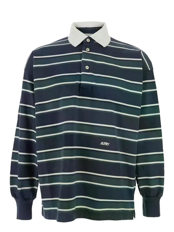 AUTRY Striped Long-sleeve Polo Shirt - Blue
