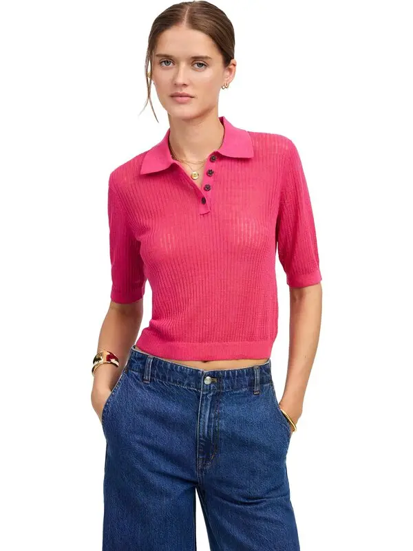 Madewell Short-sleeve Polo Sweater Tee - Bright Pink