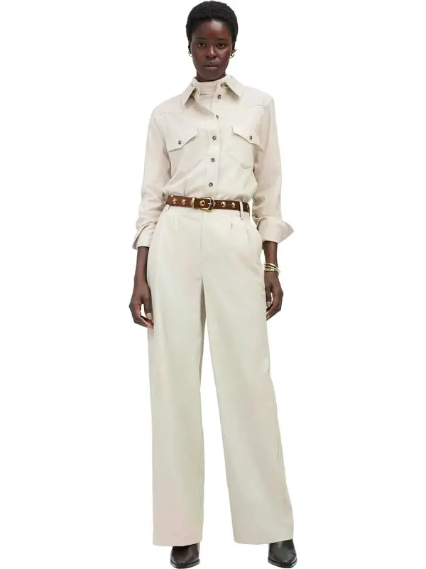 Madewell The Petite Harlow Wide-leg Trouser In Brushed Twill - Pebble Stone