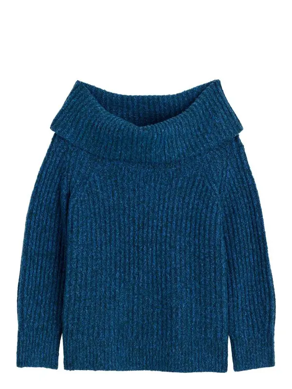 Madewell Cotton-blend Off-shoulder Sweater - Bluestone Marl