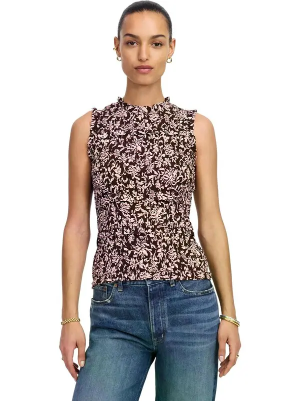 Madewell Ruffled Smocked Floral Top - Casella Vines Raisin
