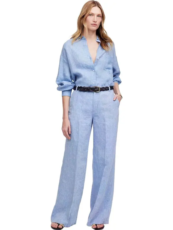 Madewell The Zoe Relaxed Wide Pant In 100% Linen - Sunfaded Blue