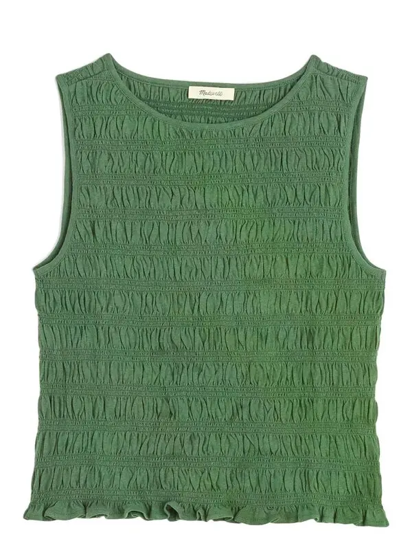 Madewell Smocked Boatneck Tank - Botanical Green