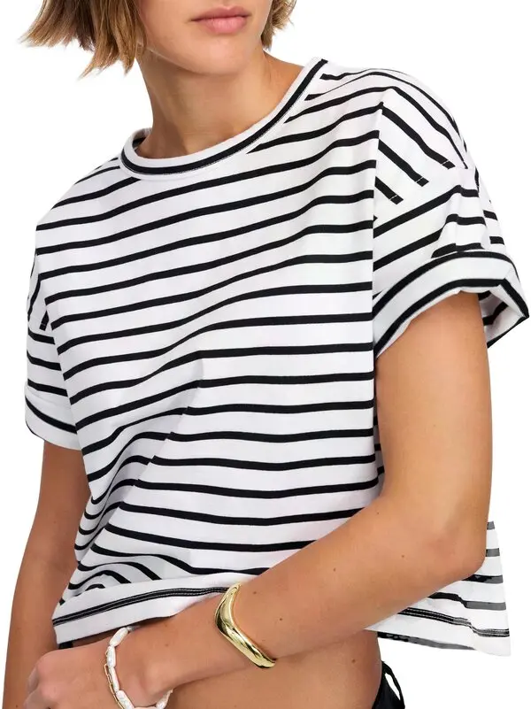 Madewell Everyday Boxy Crop Tee In Stripe - White