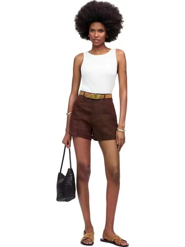 Madewell Pintucked Linen Shorts - Chocolate Raisin