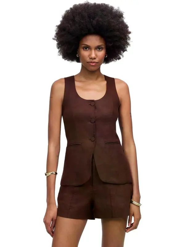 Madewell Linen Scoopneck Cutaway Vest - Chocolate Raisin