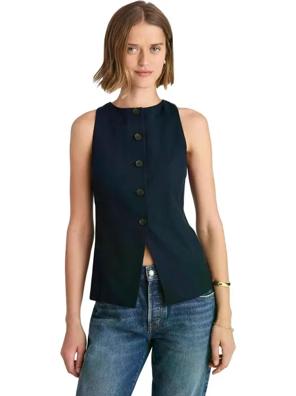 Madewell Crewneck Cutaway Vest In Drapey Twill - Midnight Navy