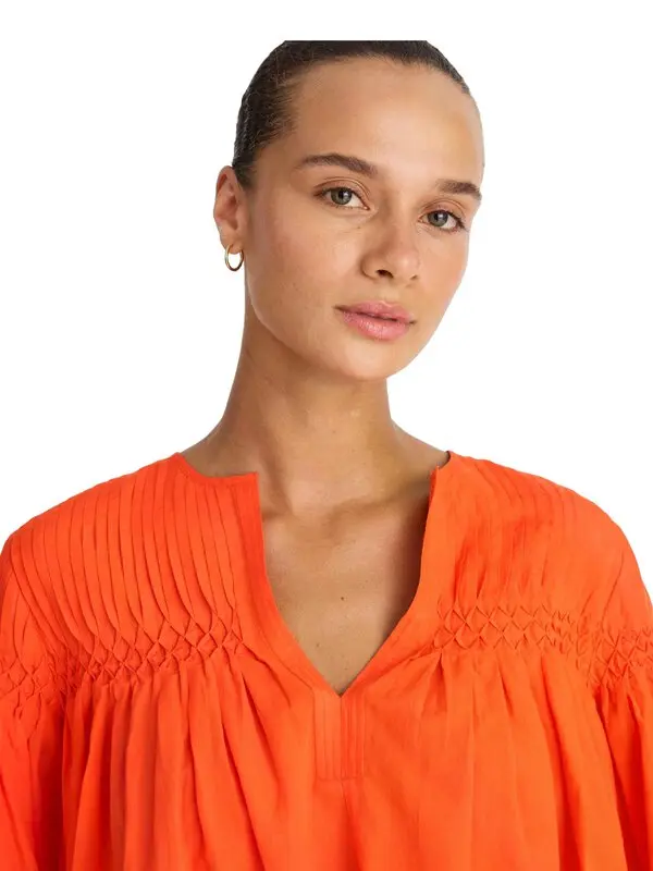 Madewell Pintucked Flutter-sleeve Top - Fiery Orange