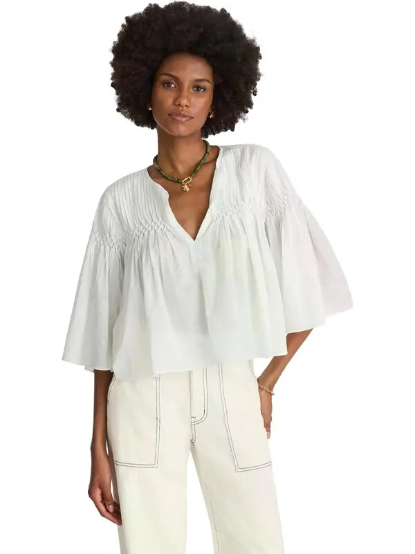 Madewell Pintucked Flutter-sleeve Top - White