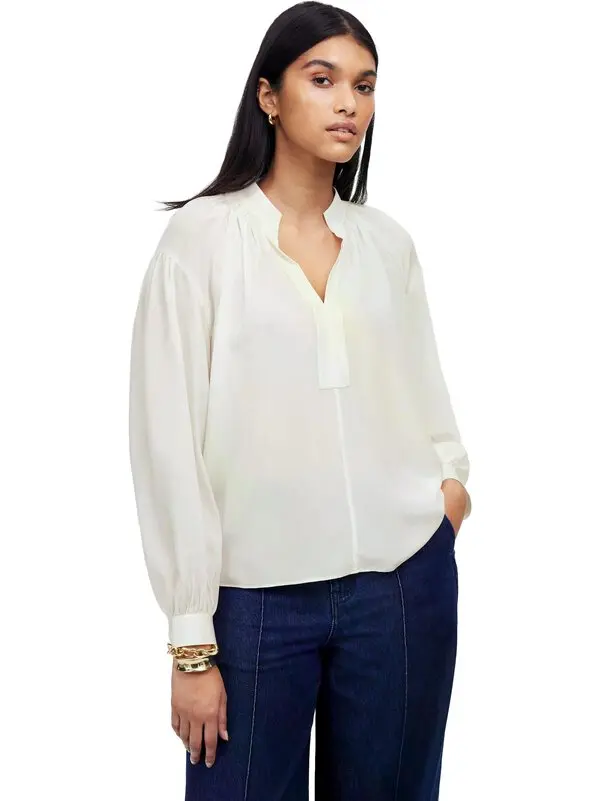 Madewell Shirred Long-sleeve Silk Top - Winter White