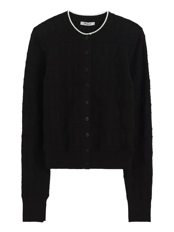 Madewell Pointelle-stitch Cardigan - Black And Ivory Combo