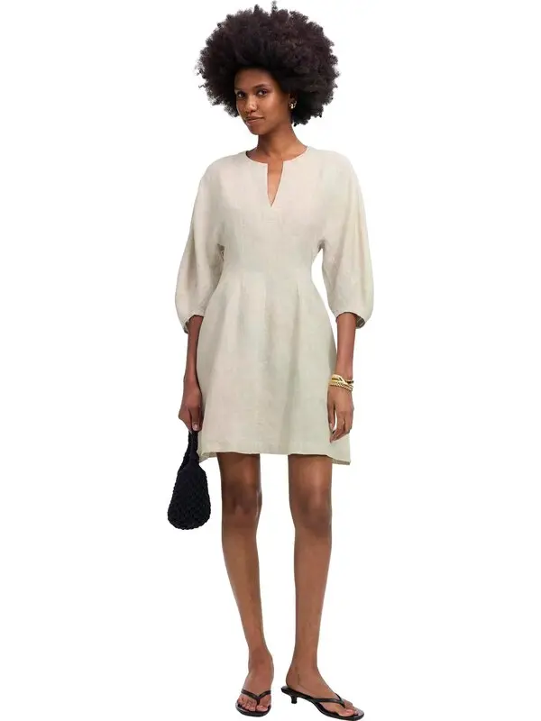 Madewell Split-neck Linen Mini Dress - Oat