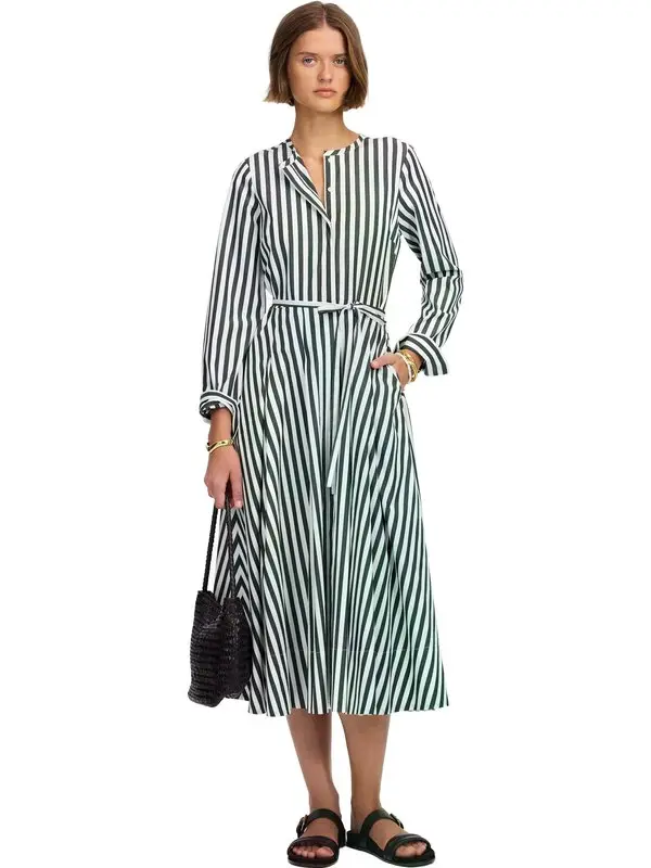 Madewell Tie-waist Midi Shirtdress In Stripe - Deep Forest