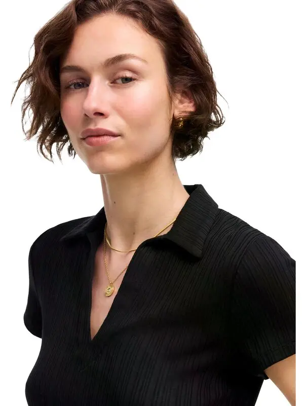 Madewell Ribbed V-neck Polo - Jet Black