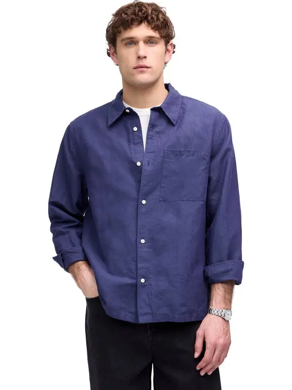 Madewell Button-up Shirt In Cotton-linen Blend - Dark Indigo
