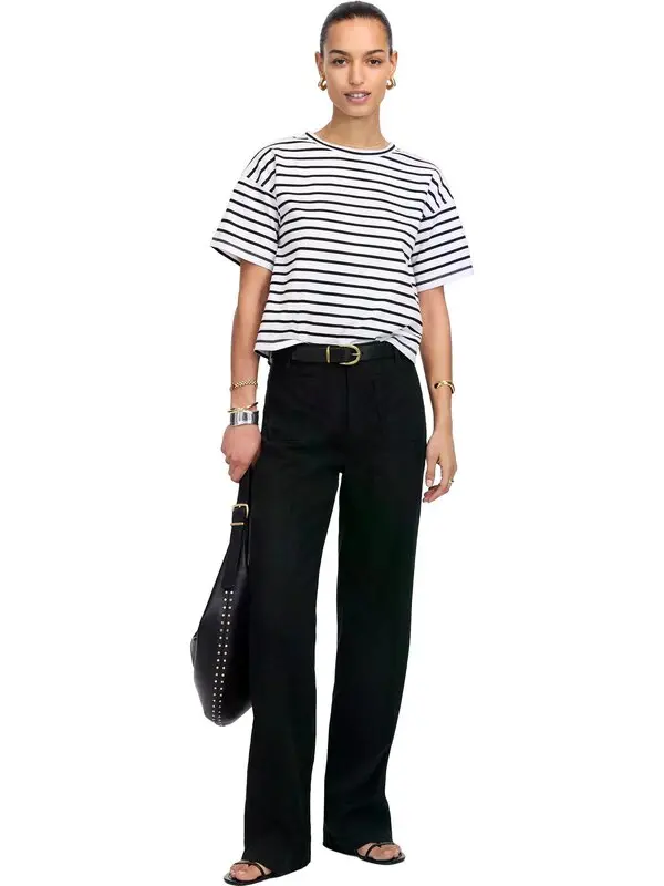 Madewell Tall Patch Pocket Flare Pant In 100% Linen - Jet Black
