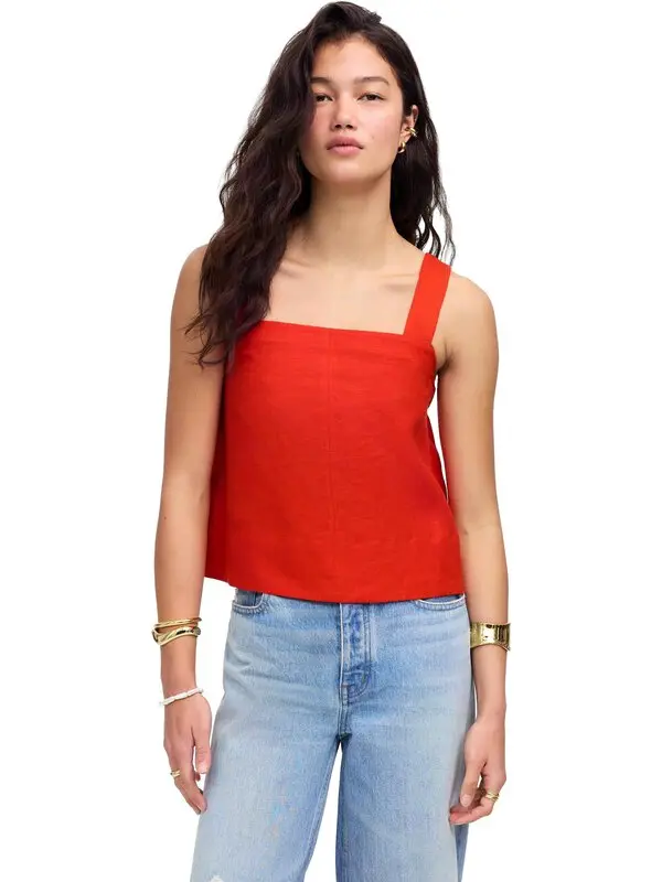 Madewell Contrast-stitch Squareneck Linen Top - Bright Flame