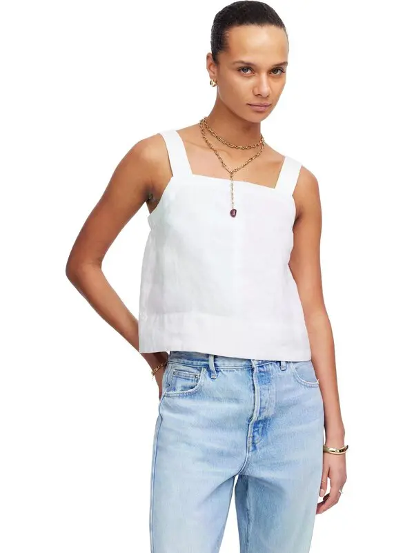 Madewell Contrast-stitch Squareneck Linen Top - Salt
