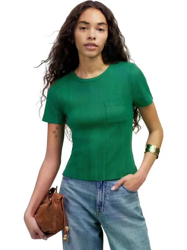 Madewell Garment-dyed Ribbed Crewneck Pocket Tee - Verdant Green
