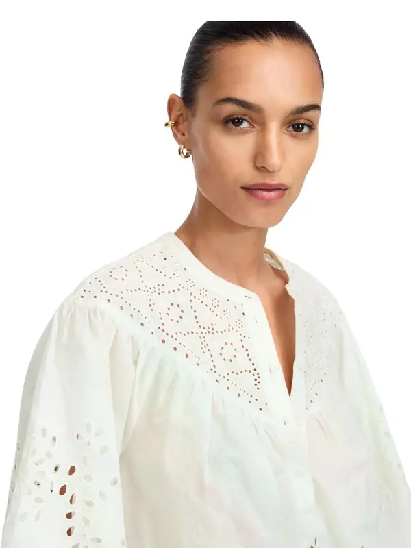 Madewell Embroidered Shirred Henley Top - White