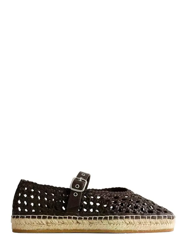 Madewell The Remy Mary Jane Espadrille In Woven Leather - Dark Carob