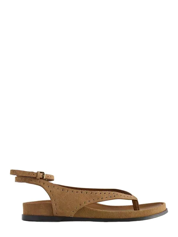 Madewell The Eleni Ankle-wrap Thong Sandal In Embellished Suede - Tawny Khaki