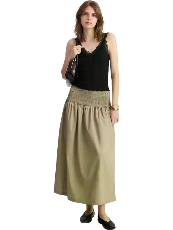 Madewell Smocked-waist Poplin Midi Skirt - Expedition Khaki