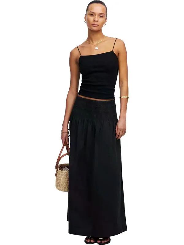 Madewell Smocked-waist Poplin Midi Skirt - Jet Black