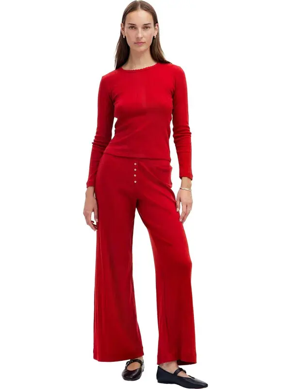 Madewell X Leset Pointelle Perfect Tee & Pant Set - Red