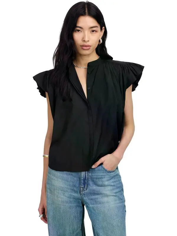 Madewell Poplin Shirred Button-up Shirt - Jet Black