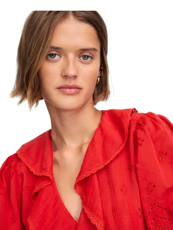 Madewell Ruffled Puff-sleeve Top - Cerise