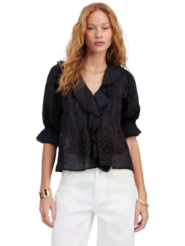 Madewell Ruffled Puff-sleeve Top - Jet Black
