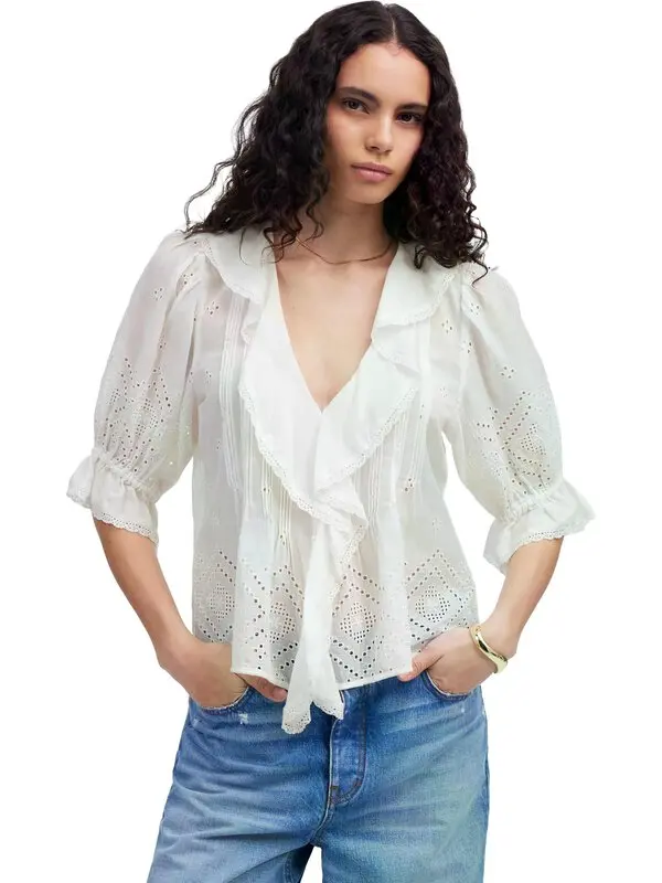 Madewell Ruffled Puff-sleeve Top - White