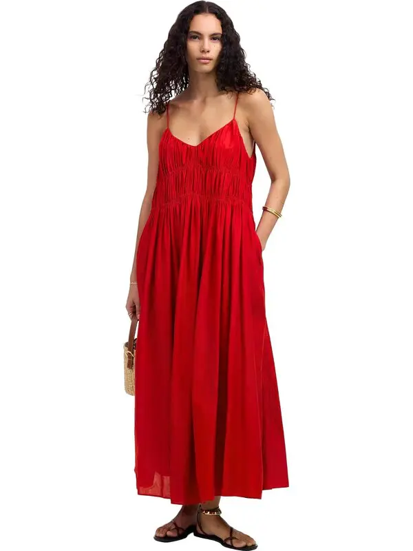 Madewell Textured V-neck Midi Dress - Festival Red