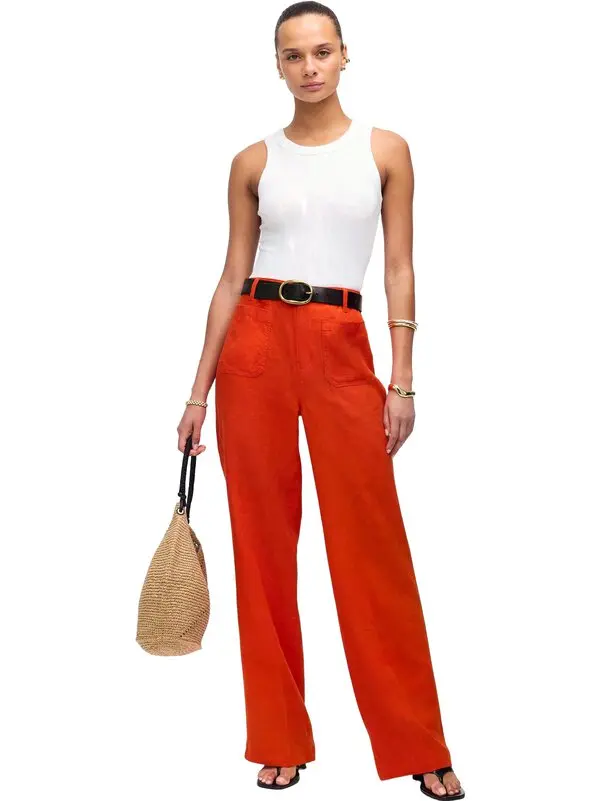 Madewell Patch Pocket Flare Linen Pants - Bright Flame