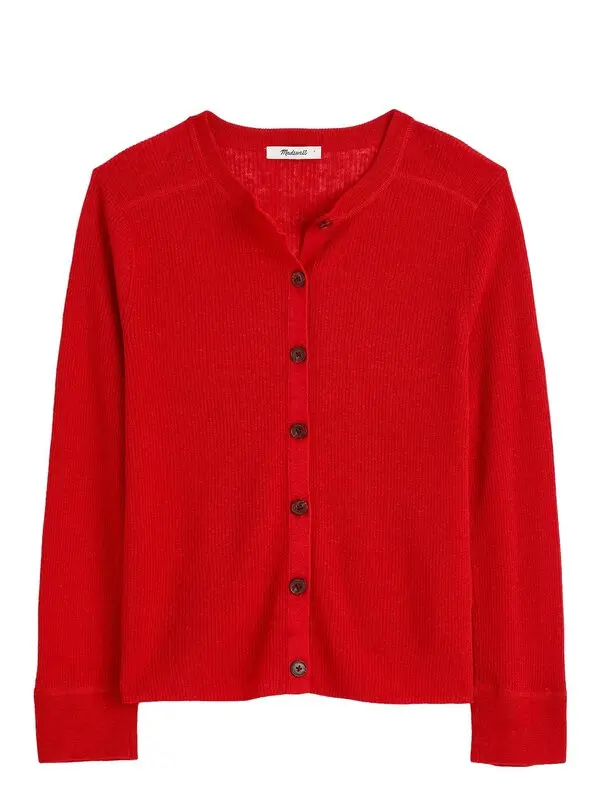 Madewell Linen-blend Crewneck Cardigan - Festival Red